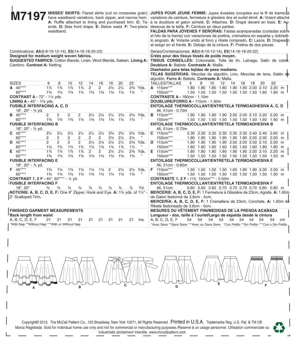McCalls Skirts M7197 – The Fold Line