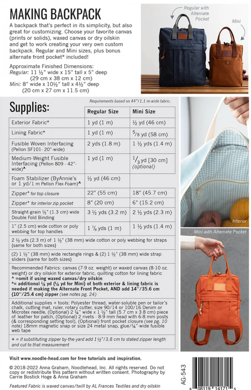 Noodlehead Making Backpack – The Fold Line