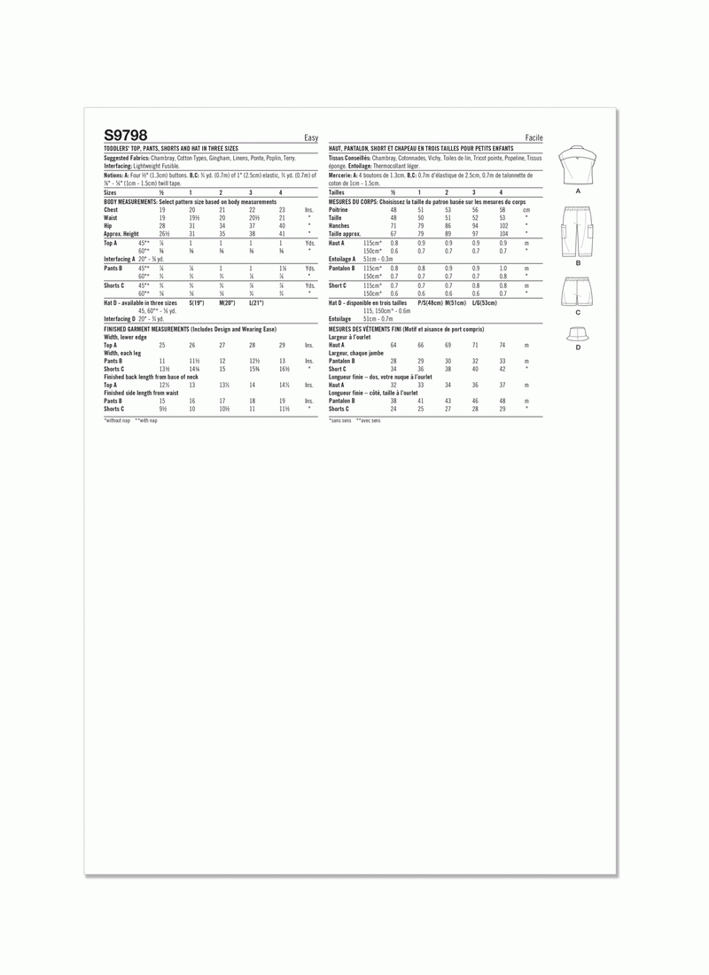 Simplicity Baby/Child Top, Trousers & Shorts S9798 – The Fold Line