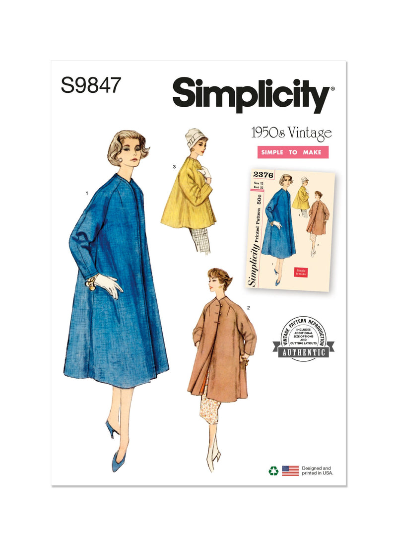 Simplicity Vintage Coats S9847 – The Fold Line