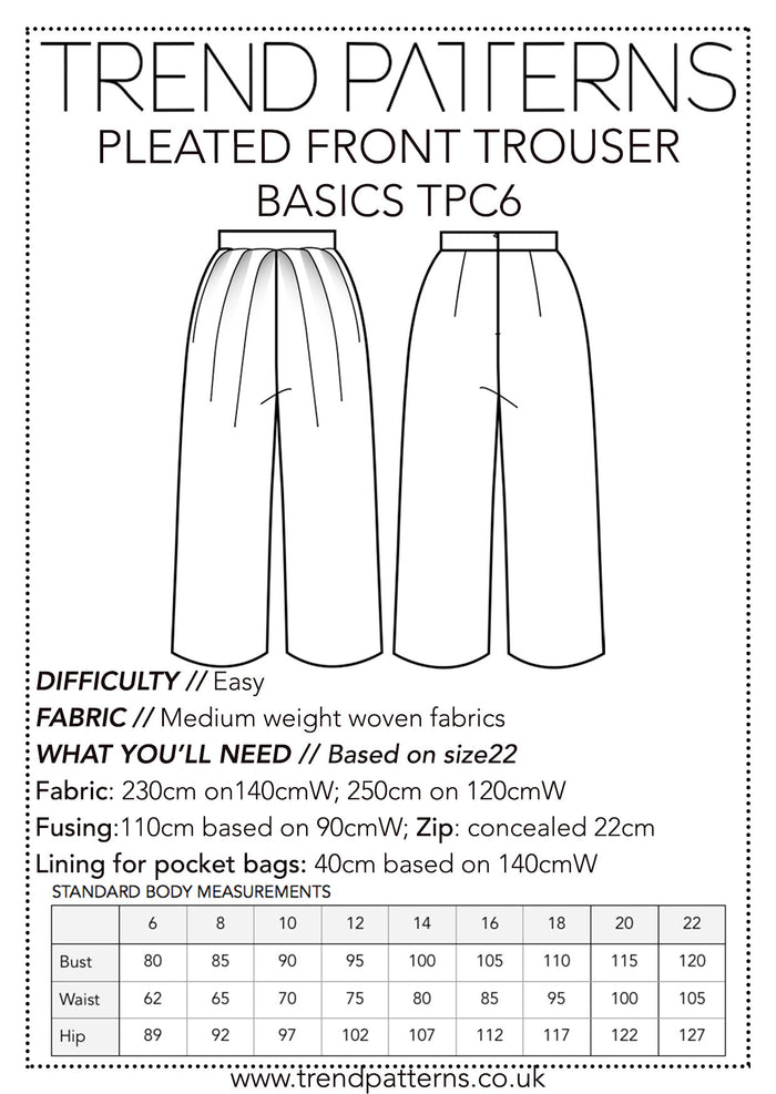 Trend Patterns TPC6 Pleated Front Trouser – The Fold Line