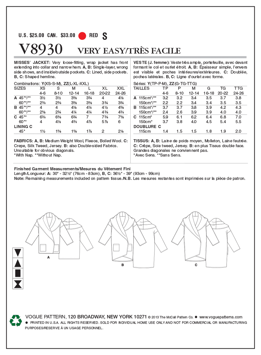 Vogue Jacket V8930 – The Fold Line