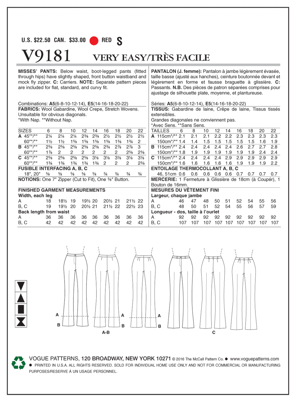 Vogue Trousers V9181 – The Fold Line